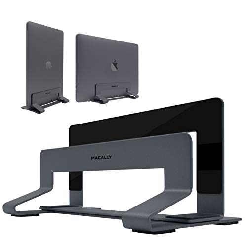 Macally Vertical Laptop Stand for Desk - Adjustable Desk Laptop Holder for Universal Compatibility - Saves Space & Improves Airflow - Use as MacBook Stand Vertical Dock (Pro / Air) - Weighted Frame