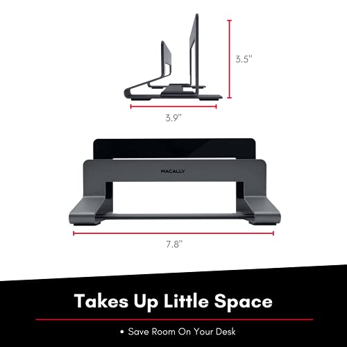 Macally Vertical Laptop Stand for Desk - Adjustable Desk Laptop Holder for Universal Compatibility - Saves Space & Improves Airflow - Use as MacBook Stand Vertical Dock (Pro / Air) - Weighted Frame