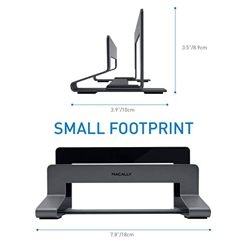 Macally Vertical Laptop Stand for Desk - Adjustable Desk Laptop Holder for Universal Compatibility - Saves Space & Improves Airflow - Use as MacBook Stand Vertical Dock (Pro / Air) - Weighted Frame