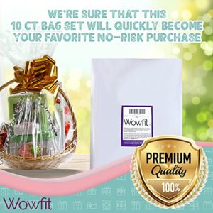 Wowfit Cello Bags,10 CT 24x30 inches Clear Cellophane Bags Perfect for Gift Baskets, Presents, Weddings, Bridal/Baby Showers and More (Flat, No Gusset, 24x30 inches, Not include Ribbon)