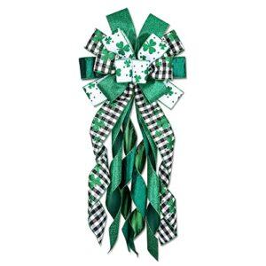 hying large st. patrick’s day bows for wreath, black white buffalo plaid bow green shamrock wreath bows holiday burlap bow tree topper bows for front door saint patrick’s day decorations supplies