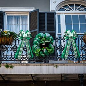 Hying Large St. Patrick's Day Bows for Wreath, Black White Buffalo Plaid Bow Green Shamrock Wreath Bows Holiday Burlap Bow Tree Topper Bows for Front Door Saint Patrick's Day Decorations Supplies