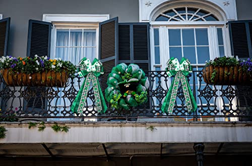 Hying Large St. Patrick's Day Bows for Wreath, Black White Buffalo Plaid Bow Green Shamrock Wreath Bows Holiday Burlap Bow Tree Topper Bows for Front Door Saint Patrick's Day Decorations Supplies