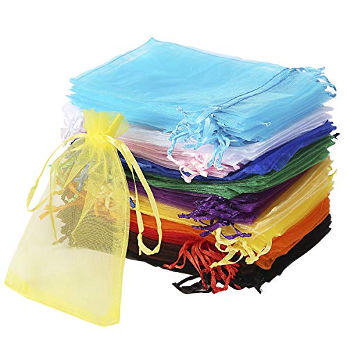 Bouraw 120Pcs Organza Bags 4x6 Inches with Drawstring, Jewelry Pouches Wedding Party Christmas Favor Gift Bags (Mixed Color)