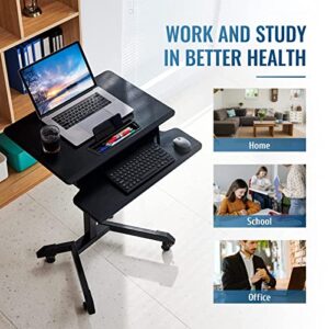 VONLUCE Standing Desk with Keyboard Tray, Mobile Stand Up Computer Desk, Height Adjustable 2 Tier Rolling Laptop & Monitor Stand, 26x18 Compact Home and Office Workstation with Gas Spring Lift, Black