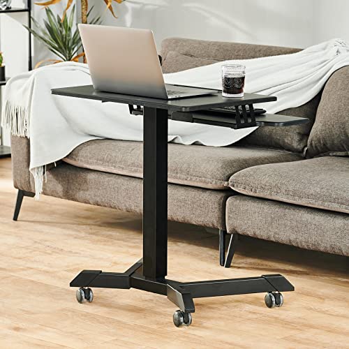 VONLUCE Standing Desk with Keyboard Tray, Mobile Stand Up Computer Desk, Height Adjustable 2 Tier Rolling Laptop & Monitor Stand, 26x18 Compact Home and Office Workstation with Gas Spring Lift, Black