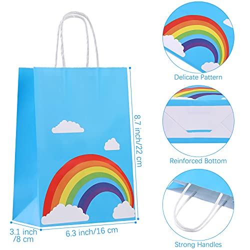 Aodaer 24 Pieces Rainbow Party Treat Bags Craft Gift Bags with Handles Colorful Candy Paper Bags 6.3 x 3.1 x 8.7 Inches for Celebration, Wedding, Birthday