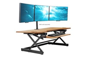 rocelco 46″ large height adjustable standing desk converter, quick sit standup triple monitor riser, gas spring computer workstation, retractable keyboard tray, (r dadrt-46), teak/black