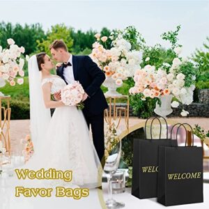 100 Pcs Welcome Gift Bags Bulk, 5.9 x 3.1 x 8.1 Inch Black Kraft Welcome Wedding Bags Welcome Paper Bag with Handles for Wedding Welcome Hotel Guest Bags, Retail Shopping, Birthday Party Supplies