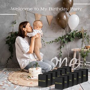 100 Pcs Welcome Gift Bags Bulk, 5.9 x 3.1 x 8.1 Inch Black Kraft Welcome Wedding Bags Welcome Paper Bag with Handles for Wedding Welcome Hotel Guest Bags, Retail Shopping, Birthday Party Supplies