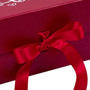 WRAPAHOLIC 1 Pcs 8x8x4 Inches Red Happy Valentine's Day Gift Box with Satin Ribbon, Collapsible Gift Box with Magnetic Closure and 2 Pcs White Tissue Paper, Perfect for Valentine's Day Gift Wrap