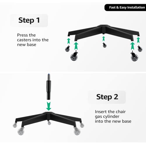 Sytopia Office Chair Base, 28'' Desk Chair Base Replacement with Reinforced Metal Legs (2300Lbs), Chair Bottom Part for Most Chairs, Universal Gas Cylinder and Caster Sockets, Matte Black