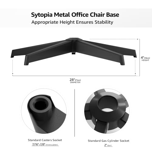 Sytopia Office Chair Base, 28'' Desk Chair Base Replacement with Reinforced Metal Legs (2300Lbs), Chair Bottom Part for Most Chairs, Universal Gas Cylinder and Caster Sockets, Matte Black