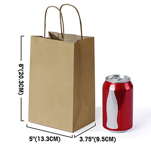 Uinicor Gift Bags Bulk 100Pcs Brown Paper Bags With Handles 5.25x3.75x8 Paper Bags for Business,Shopping,Retail,Party Favor,Wedding,Birthday Gift Bag