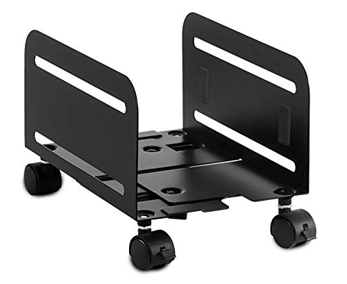 Mount-It! Rolling CPU Stand with Wheels, Heavy Duty Desktop Computer Tower Cart with Ventilation and Adjustable Width from 4.87 to 8.5 Inches, Steel