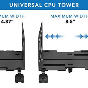 Mount-It! Rolling CPU Stand with Wheels, Heavy Duty Desktop Computer Tower Cart with Ventilation and Adjustable Width from 4.87 to 8.5 Inches, Steel