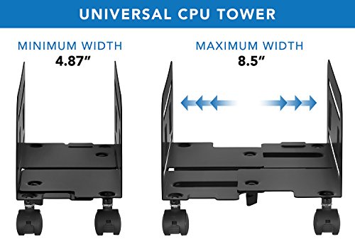 Mount-It! Rolling CPU Stand with Wheels, Heavy Duty Desktop Computer Tower Cart with Ventilation and Adjustable Width from 4.87 to 8.5 Inches, Steel