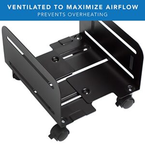 Mount-It! Rolling CPU Stand with Wheels, Heavy Duty Desktop Computer Tower Cart with Ventilation and Adjustable Width from 4.87 to 8.5 Inches, Steel