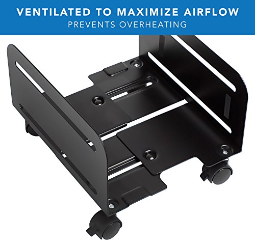 Mount-It! Rolling CPU Stand with Wheels, Heavy Duty Desktop Computer Tower Cart with Ventilation and Adjustable Width from 4.87 to 8.5 Inches, Steel