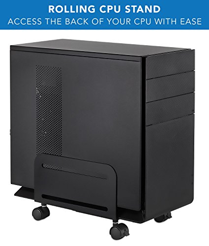 Mount-It! Rolling CPU Stand with Wheels, Heavy Duty Desktop Computer Tower Cart with Ventilation and Adjustable Width from 4.87 to 8.5 Inches, Steel