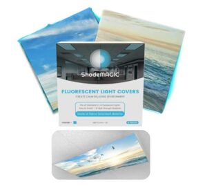 shademagic fluorescent light covers for classroom office -beach- light filter pack of; eliminate harsh glare that causing eyestrain and head strain. office & classroom decorations. light diffusers (2)