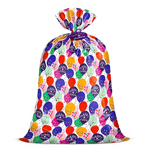 WRAPAHOLIC 56" Large Birthday Plastic Gift Bag - Colorful Balloon with Confetti Design for Baby Shower, Kids Birthdays, Parties, Celebrating, or Any Occasion - 56" H x 36" W