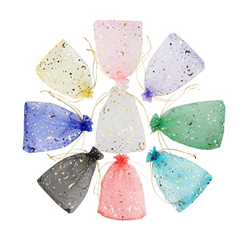 100 Mixed Organza Jewelry Gift Pouch Candy Pouch Multi Drawstring Wedding Favor Bags OZ8H (3.5x4.7 inch, moon star)