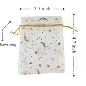 100 Mixed Organza Jewelry Gift Pouch Candy Pouch Multi Drawstring Wedding Favor Bags OZ8H (3.5x4.7 inch, moon star)