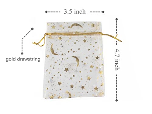 100 Mixed Organza Jewelry Gift Pouch Candy Pouch Multi Drawstring Wedding Favor Bags OZ8H (3.5x4.7 inch, moon star)