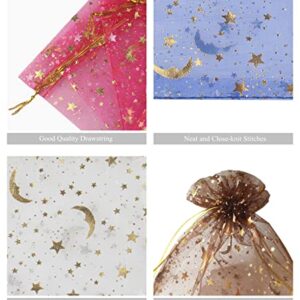 100 Mixed Organza Jewelry Gift Pouch Candy Pouch Multi Drawstring Wedding Favor Bags OZ8H (3.5x4.7 inch, moon star)