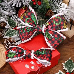 Whaline Christmas Wired Edge Ribbon with White Burr Red Black Buffalo Plaids Cartoon Character Craft Ribbon Xmas Green Red Decorative Ribbon for Gift Wrapping DIY Floral Arrangement Bow, 2.5", 2 Roll