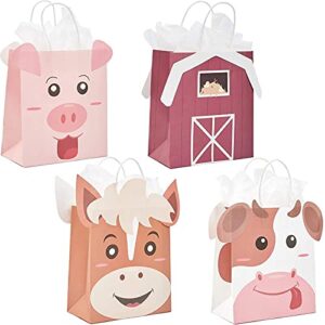 barnyard animal kraft paper gift bags with handles (16 pack)