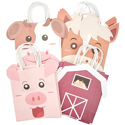 Barnyard Animal Kraft Paper Gift Bags with Handles (16 Pack)