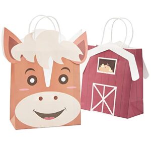 Barnyard Animal Kraft Paper Gift Bags with Handles (16 Pack)