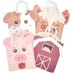 Barnyard Animal Kraft Paper Gift Bags with Handles (16 Pack)