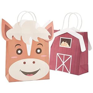 Barnyard Animal Kraft Paper Gift Bags with Handles (16 Pack)