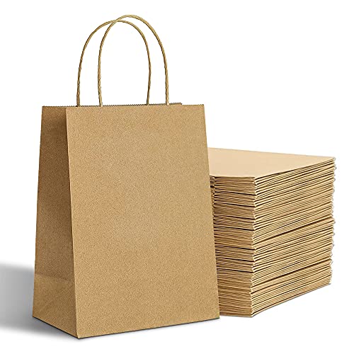 Brown Kraft Paper Bags 50Pcs 8 x 4.75 x 10 inches Haiquan Paper Bags with Handles Gift Bags for Shopping, Wedding, Retail, Party