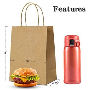 Brown Kraft Paper Bags 50Pcs 8 x 4.75 x 10 inches Haiquan Paper Bags with Handles Gift Bags for Shopping, Wedding, Retail, Party