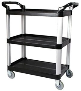 utility service cart – 3 shelf – 450 lbs capacity w 33″ x h 38″ x d 17″ black