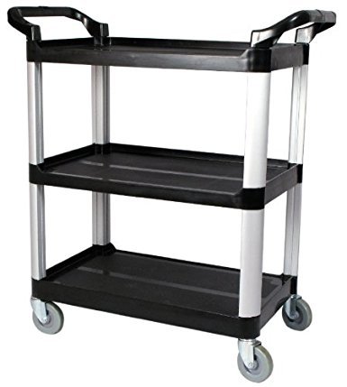 Utility Service Cart - 3 Shelf - 450 Lbs Capacity W 33" x H 38" x D 17" Black