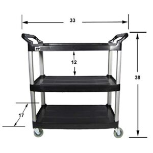 Utility Service Cart - 3 Shelf - 450 Lbs Capacity W 33" x H 38" x D 17" Black