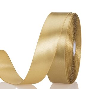 yaseo 1 inch champaign gold solid satin ribbon, 50 yards craft fabric ribbon for gift wrapping floral bouquets wedding party decoration