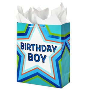 Hallmark 15" Extra Large Birthday Gift Bag with Tissue Paper ("Birthday Boy" Green and Blue Star)