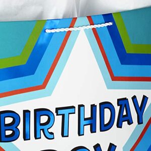 Hallmark 15" Extra Large Birthday Gift Bag with Tissue Paper ("Birthday Boy" Green and Blue Star)