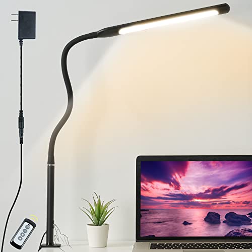 LiFMIRA LED Desk Lamp with Clamp 30min Timer 30 Lighting Modes Eye Caring 108 LEDs Architect Task Lamp Long Flexible Gooseneck Clamp Lamps for Home Office Dorm with 12W Adapter & 87.8in Cord