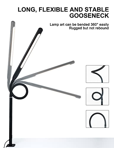 LiFMIRA LED Desk Lamp with Clamp 30min Timer 30 Lighting Modes Eye Caring 108 LEDs Architect Task Lamp Long Flexible Gooseneck Clamp Lamps for Home Office Dorm with 12W Adapter & 87.8in Cord