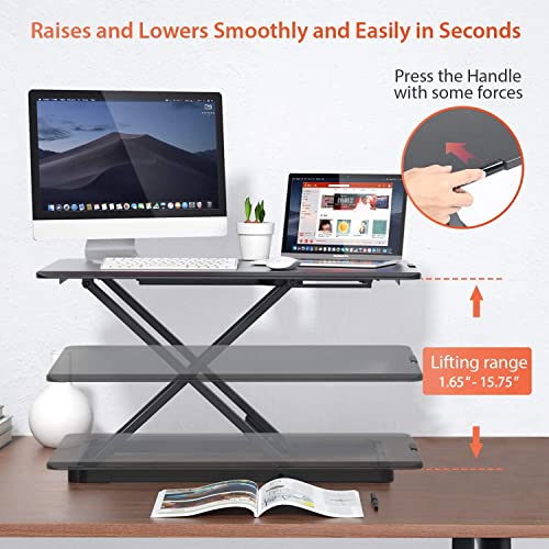 ErGear Standing Desk Converter Height Adjustable Stand Up Desktop Riser, 28" Ergonomic Gas Spring Sit to Stand Workstation for Laptop and Monitor Home Office (EGSSD4)