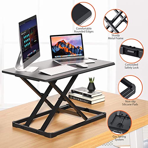 ErGear Standing Desk Converter Height Adjustable Stand Up Desktop Riser, 28" Ergonomic Gas Spring Sit to Stand Workstation for Laptop and Monitor Home Office (EGSSD4)