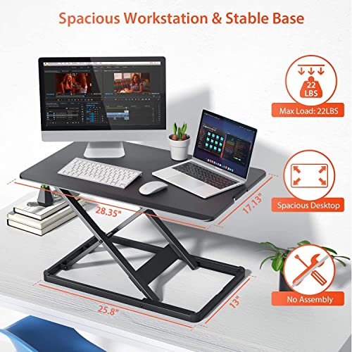 ErGear Standing Desk Converter Height Adjustable Stand Up Desktop Riser, 28" Ergonomic Gas Spring Sit to Stand Workstation for Laptop and Monitor Home Office (EGSSD4)