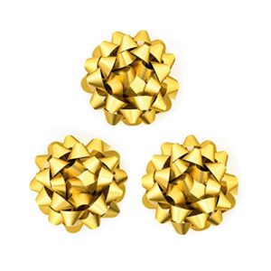 MAYPLUSS 6" Gift Bow Assortment, 3 Bows, Matte Gold, Perfect for Birthday, Christmas, Holiday, Party Favors Decorations